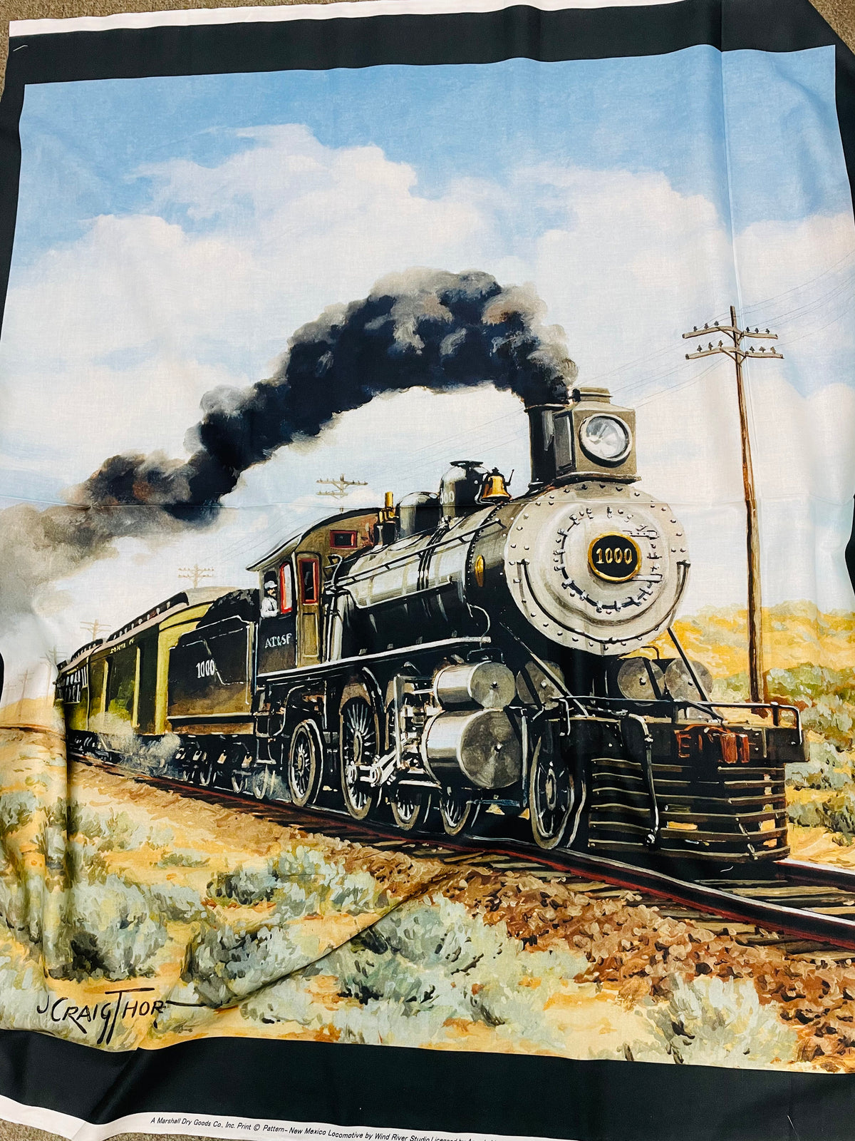 Steam engine locomotive fabric panel New Mexico Wind River Studio ...